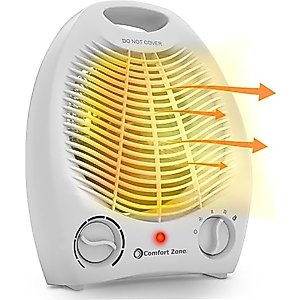 Comfort Zone Electric Fan-Forced Portable Space Heater with Adjustable Thermostat, Overheat Sensor, Tip-Over Switch, & Heat Resistant Housing, Ideal for Home, Bedroom, & Office, 1,500W, CZ40E