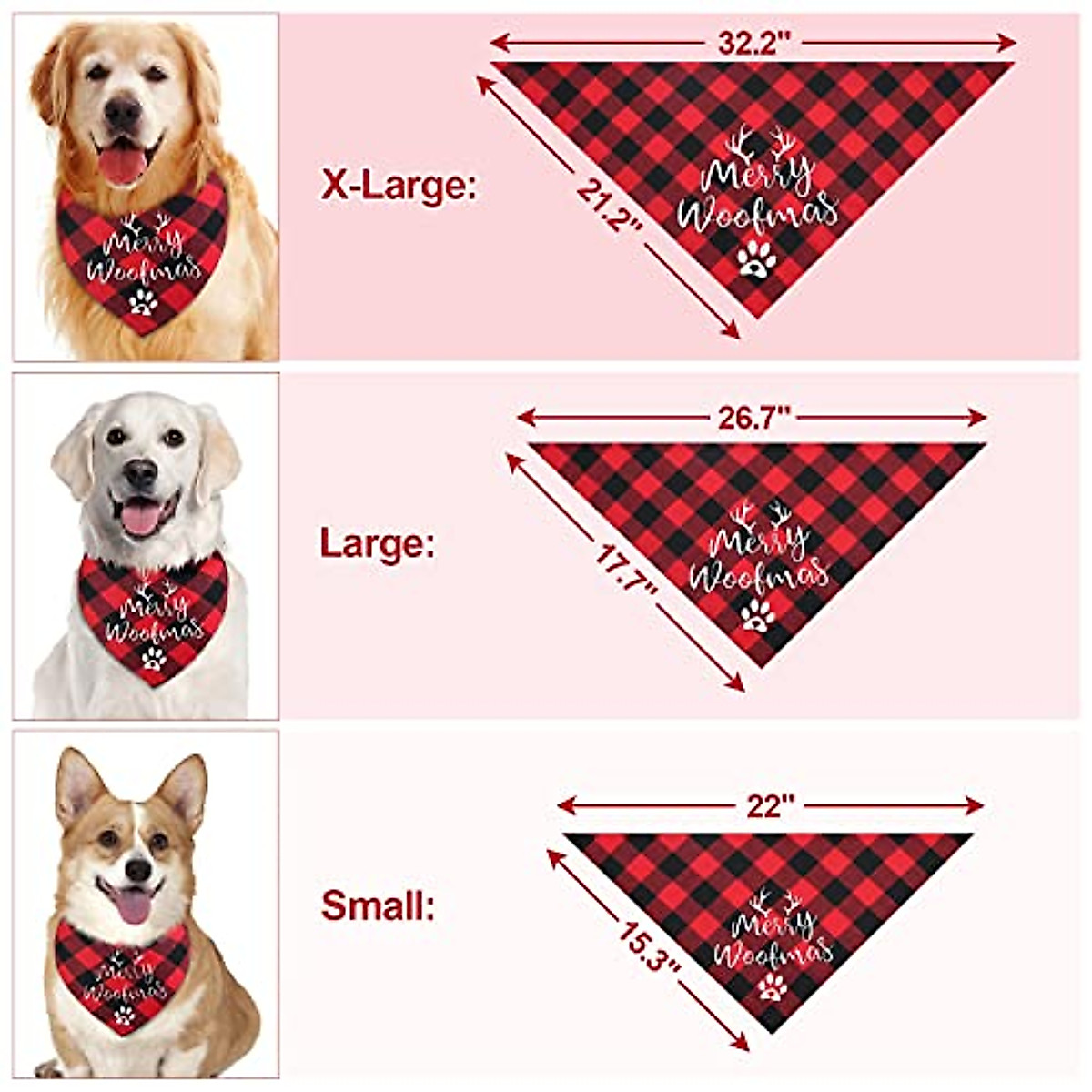 Yoochee Christmas Dog Bandana, Classic Plaid Embroidered Pet Bandana, Holiday Cotton Washable Dog Triangle Bibs Scarf, Pet Costume Accessories for Small Medium Large Dogs Cats Pets (Large, Red)