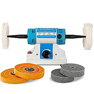 BAOSHISHAN Bench Buffer Jewelry Polisher, with 3 Types Polishing Wheels, Variable Speed Benchtop Polishing Buffing Machine for Jewelry, Wood, Metal, Lathe, Jade (With Wheels 110V)