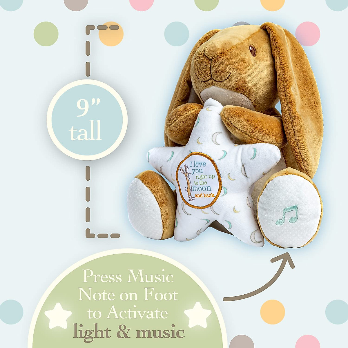 KIDS PREFERRED Guess How Much I Love You - Nutbrown Hare Rabbit Stuffed Animal with Multicolor Soothing Lights and Musical Star Plays Twinkle Twinkle Little Star,