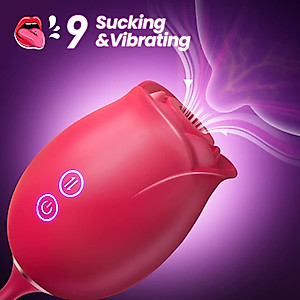 Sucking Sex Toys for Women - Rose Vibrator with Dildo Adult Toys, Sex Stimulator Sucker with 9 Sucking & 9 Thrusting G Spot Vibrators Clitoral Nipple Toys for Womens Sex