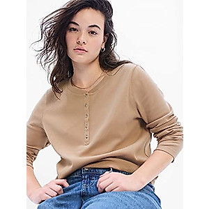 GAP Womens Ribbed Long Sleeve Henley Shirt, Nude Chameleon, Medium US