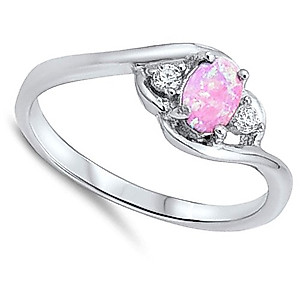 Swirl Oval Pink Simulated Opal Cute Ring New .925 Sterling Silver Band Size 4