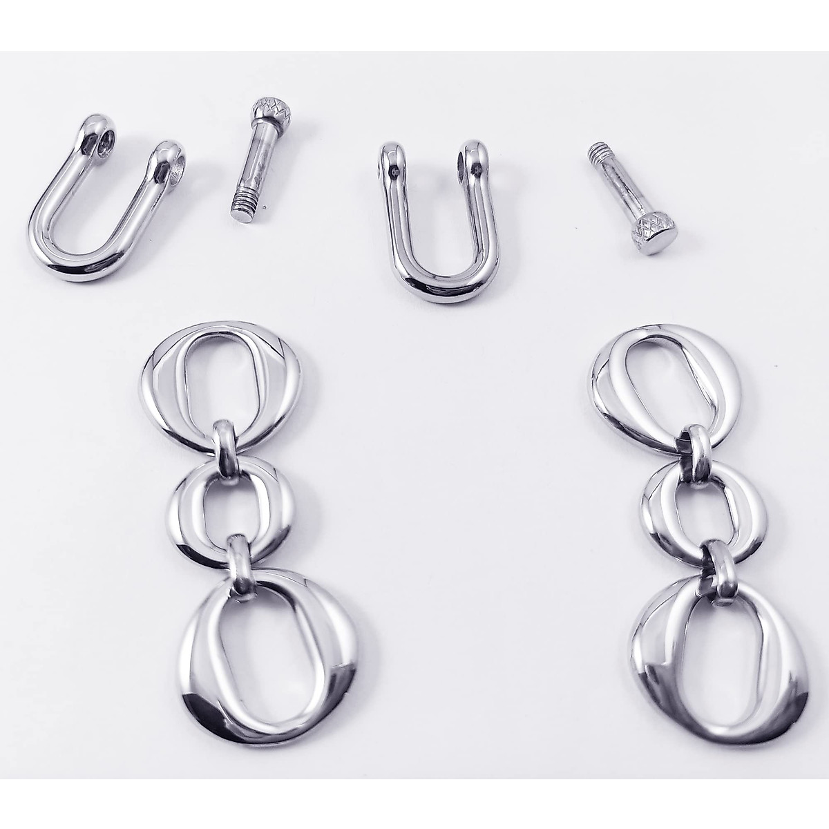 DEWGEM Hoops Dangling Plugs Link Dangle Ear Gauges for Ear Tunnels Stainless Steel Dangling Plugs and Tunnels Ear Stretching Kits Dangle Gauges Ear Plugs for Women Size 6G(Silver & Links)