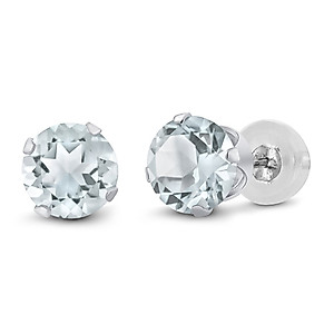 Gem Stone King 14K Gold Gemstone Birthstone Solitaire Stud Earrings | Round 6MM | Gold Earrings for Women