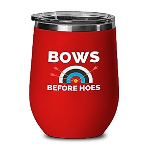 Archery Red Wine Tumbler 12oz - Bows before hocs - Archery Trainer Bowfishing Deer Shooting Target Shot