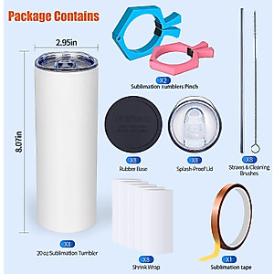 Sublimation Tumblers bulk 20 oz Skinny,8 Pack Stainless Steel Double Wall Insulated Straight Sublimation Tumbler Cups Blank White with Lid,Individually Box,heat tape,Sublimation Tumblers Pinch