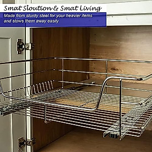 Deep Pull Out Cabinet Organizer 13.6" Wide x 17" Deep - Premium Kitchen Cabinet Pull Out Shelves for Cabinets - Slide Out Bottom Mounted Pantry Shelves and Cabinet Drawers - Easy Installation