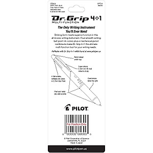 PILOT Dr. Grip 4+1 Multi-Function Refillable & Retractable Ballpoint Pen + Pencil, Fine Point, Black Barrel, Black/Red/Blue/Green Inks, Single Pen (36220)