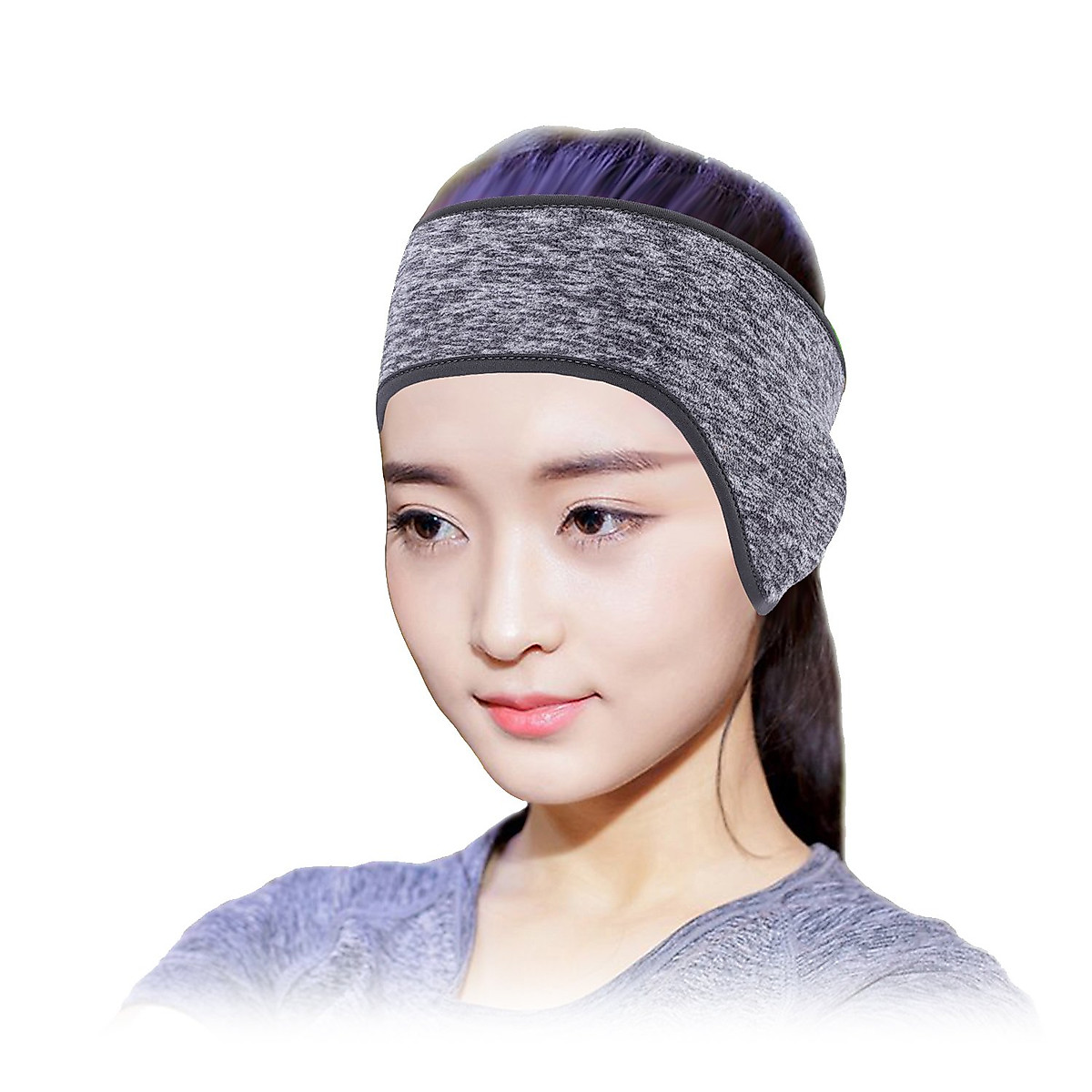 Obacle Headband Ear Warmer Running Fleece Headband Non Slip for Girl Women Men (Gray Dark Blue, 2 Pack)