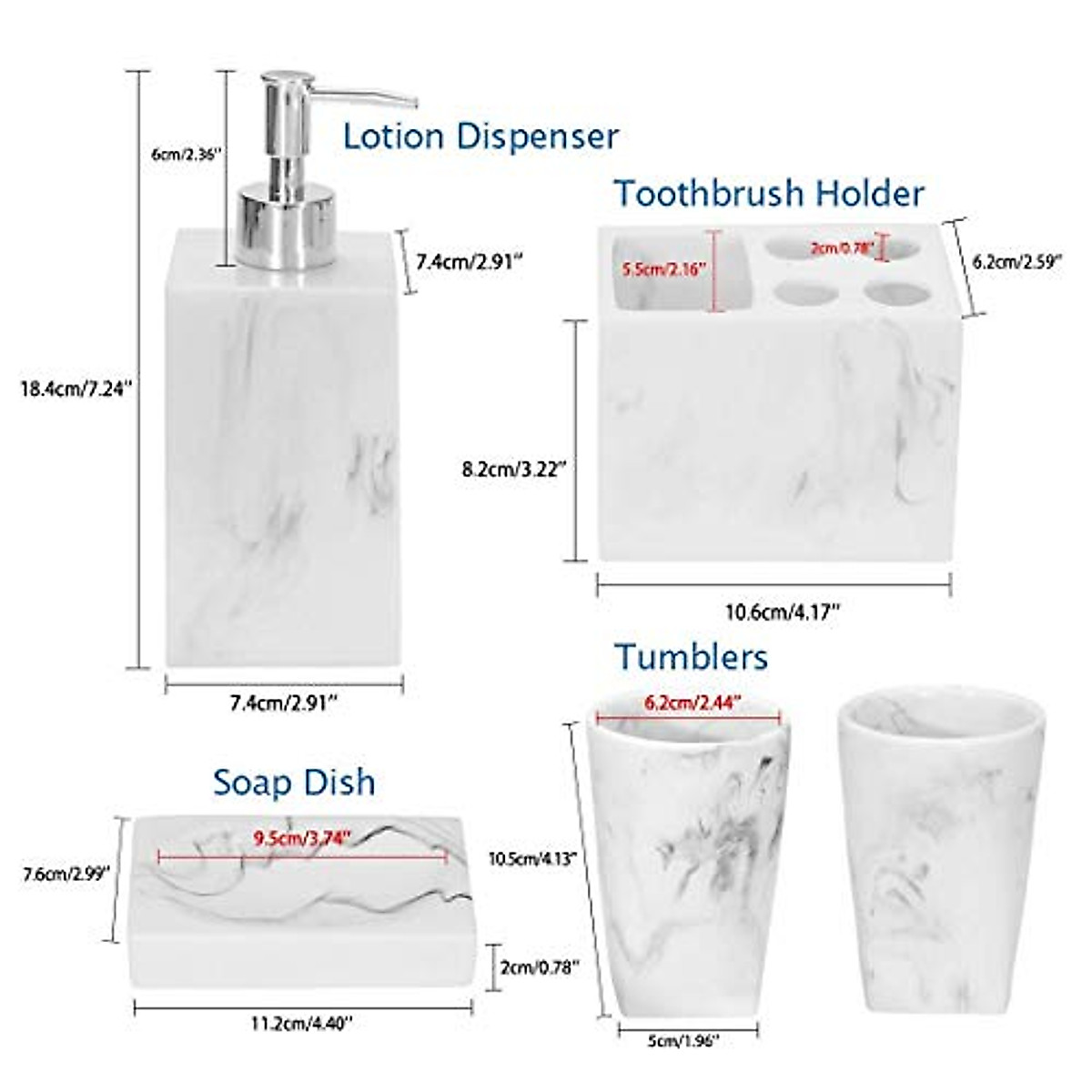 Set of 2, Bathroom Accessories Set，Marble Look Bathroom Sets for Counter Top Restroom Apartment Decor Stuff, Imitated Resin Kits, Gift for Women and Men