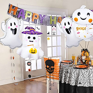 6Pcs Ghost Halloween Balloons Decorations， Giant Spooky Foil Mylar Balloons for Halloween Spooky Themed Birthday Baby Shower Wedding Party Decor Supplies