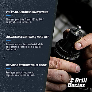 Drill Doctor - DD750X 750X Drill Bit Sharpener for High-Speed Steel, Masonry, Carbide, Cobalt, & TiN-coated Drill Bits, with Adjustable Angles from 115° to 140°, Sharpens 3/32in – 3/4in Drill Bits gray/black