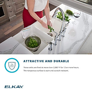 Elkay SWUF32189WH Fireclay Equal Double Bowl Farmhouse Sink, White