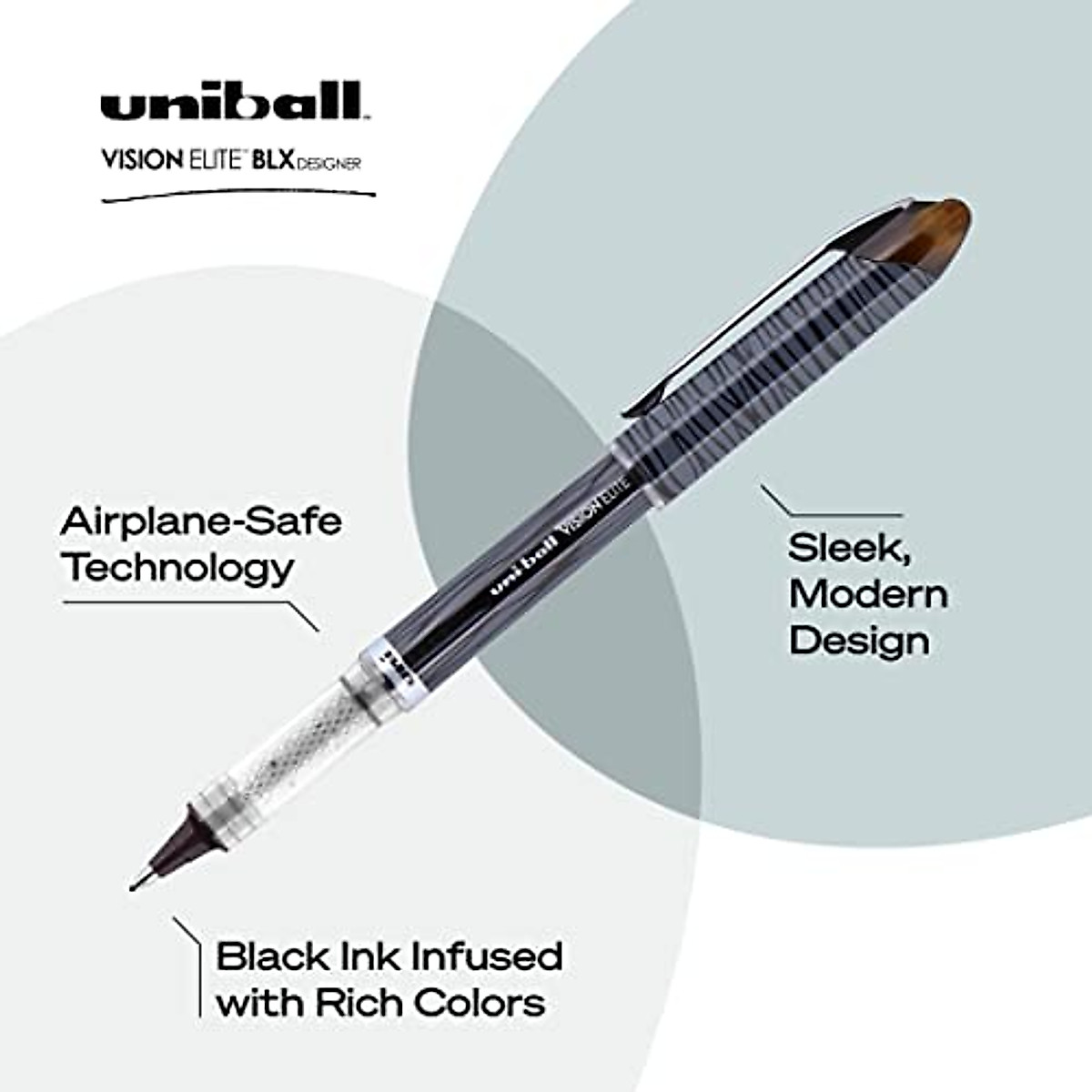 Uni-Ball 1858842 uni-ball Vision Elite Designer Series Rollerball Pens, Bold Point (0.8mm), Black, 4 Count