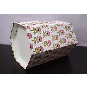 Christmas Decorative Hand Block Printed Waste Basket/Trash Can/Garbage Can/Card Board Trash Can Housewarming Gift (Pink&Green)