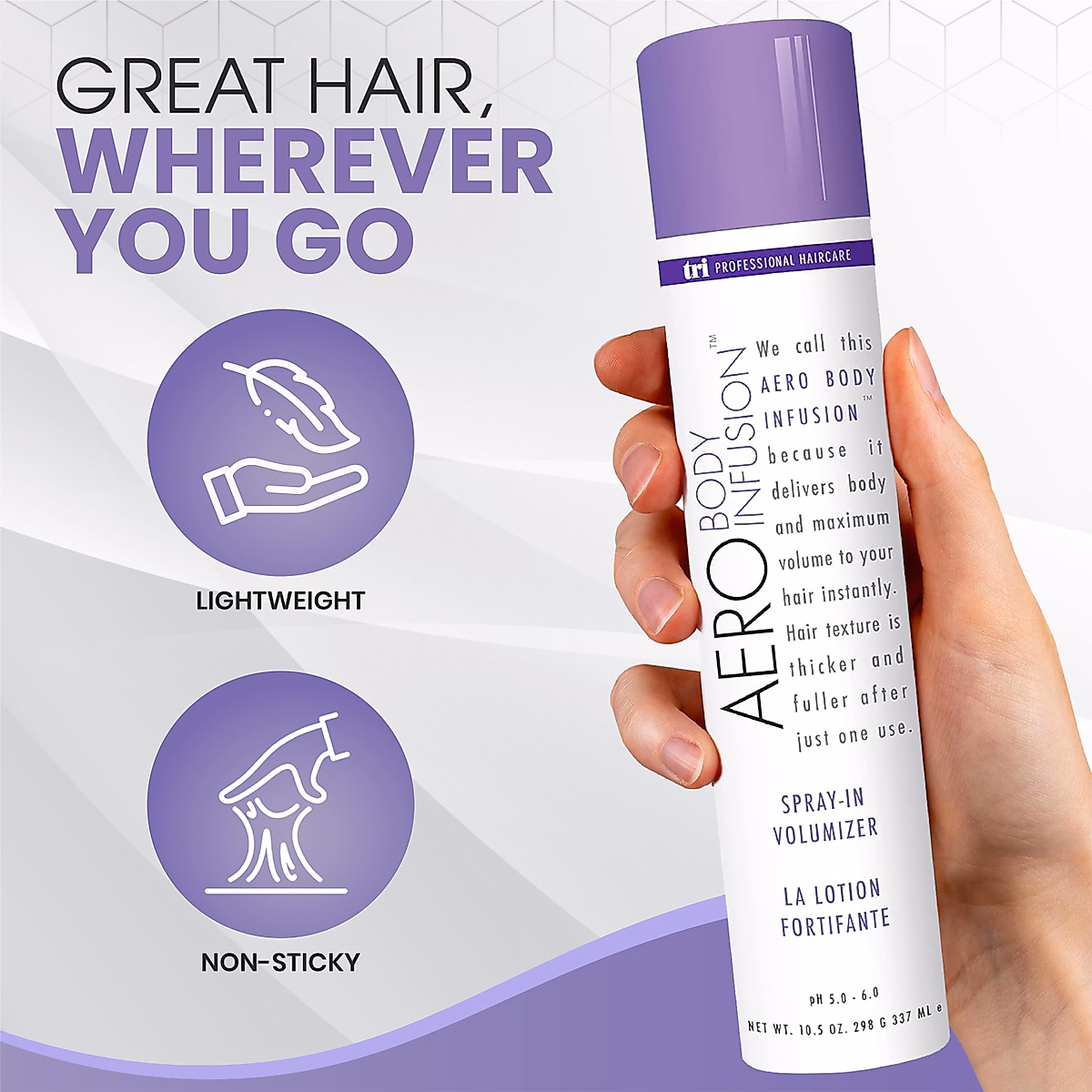 TRI Design Aero Body Infusion Spray-In Volumizer - Achieve Maximum Volume & Enhanced Texture, Weightless Formula for Root Lift & Fullness, Adds Body & Shine, Versatile Style for Hair- 10.5 oz