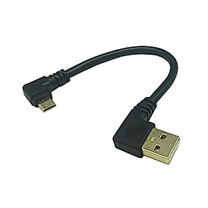 CERRXIAN 15cm 6inch Micro USB Short Cable Combo Gold Plated Left & Right Angle Micro USB 5 Pin Male to USB 2.0 Type A Left Angle Male Data Sync and Charge Cable (2-Pack)