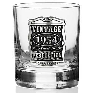 English Pewter Company Vintage Years 1954 70th Birthday or Anniversary Old Fashioned Whisky Rocks Glass Tumbler - Unique Gift Idea For Men [VIN001]