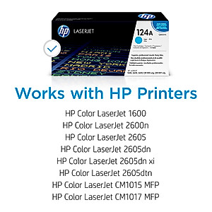 Original HP 124A Cyan Toner Cartridge Works with HP Color LaserJet 1600, 2600, 2605 Series, HP Color LaserJet MFP CM1015, CM1017 Series Q6001A