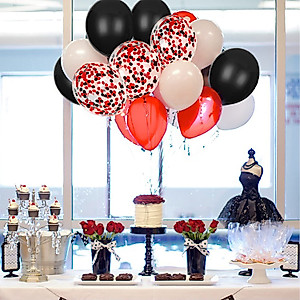 JOYYPOP 80Pcs Red White and Black Latex Balloons with Confetti Balloons for Graduation Poker Card Party Decorations,Casino Party,Race Car Party,Red and White Graduation Decorations