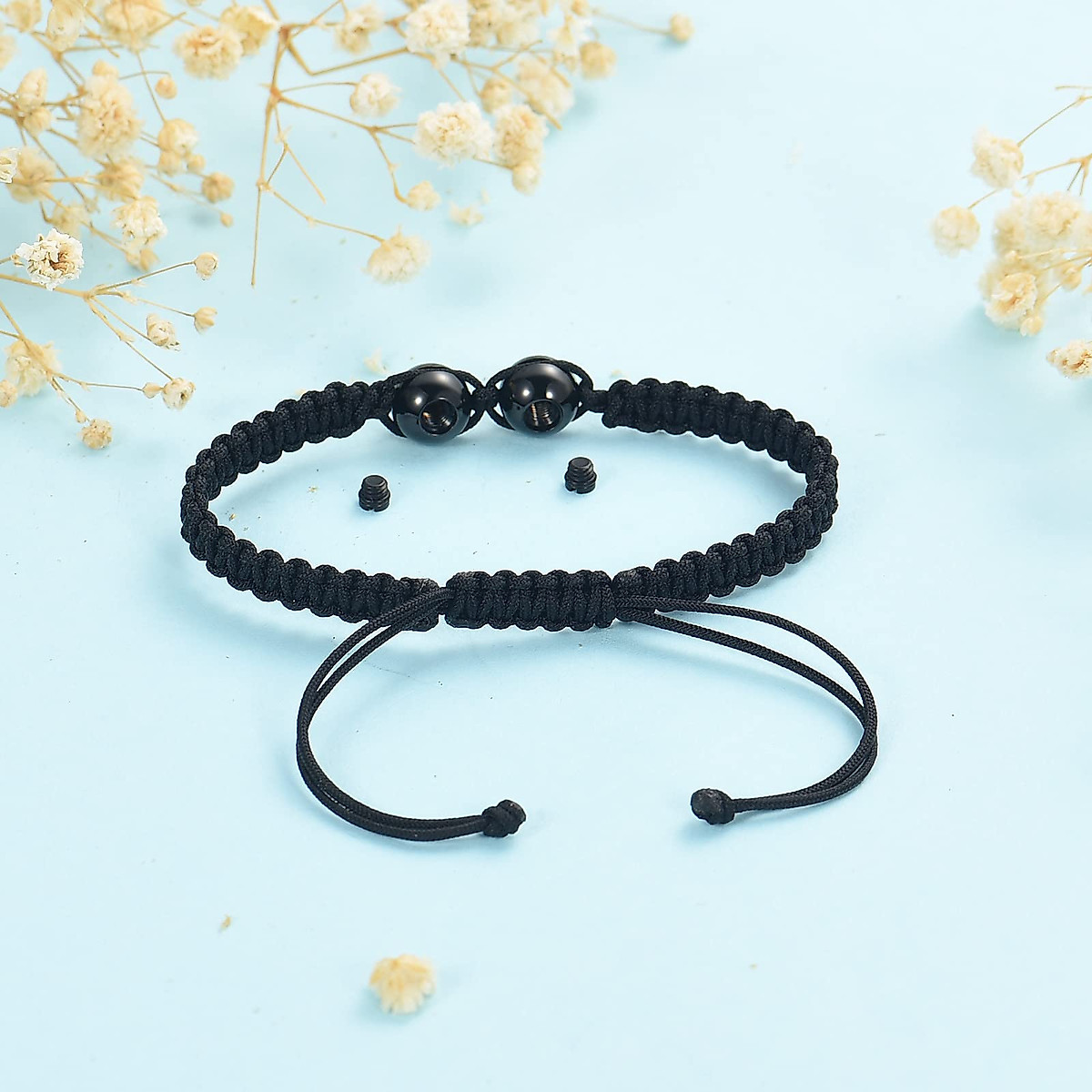 mingkejw Cremation Jewelry Heart Ball Urn Bracelet for Ashes Women Men Adjustable Braided Bracelets Link Cremation Memorial Bracelet,Dad