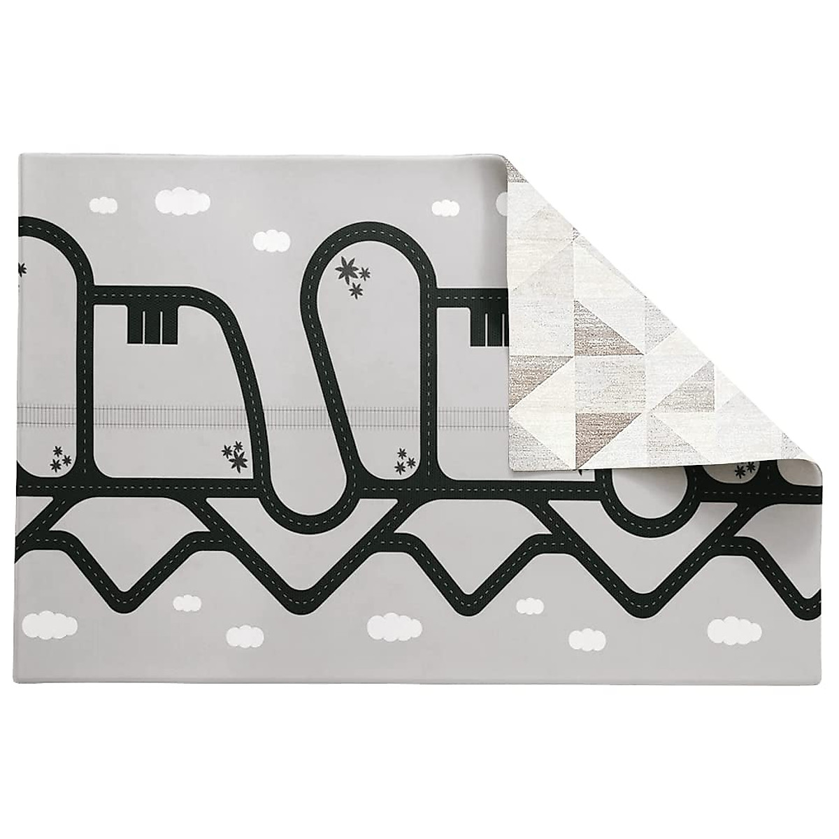 Ruggish Lulu Play Rug 4.8 x 7.0 ft - Soft Cushion Reversible Baby Kids Playmat + Interactive Play Map + Waterproof (Beige, Neutral Grey Tones)