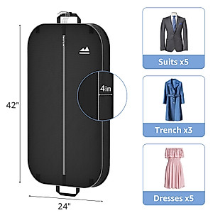 Myee 42" Heavy Duty Garment Bags for Travel Hanging Clothes Suit Bag for Closet Storage, 4" Gussetes with Pocket and Handles, Protector for Coat, Dress, Jacket, Shirts, 2 Packs