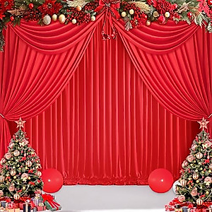 Outpain 20 ft x 8 ft Red Backdrop Curtain Panels, 4 Panels 5 ft x 8 ft Wrinkle Free Polyester Photography Backdrop Drapes, Wedding Party Home Decoration Supplies
