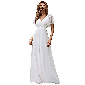 Ever-Pretty Women's A-Line V-Neck Empire Waist Backless Formal Dress Bridesmaid Dress Formal Dress White US14