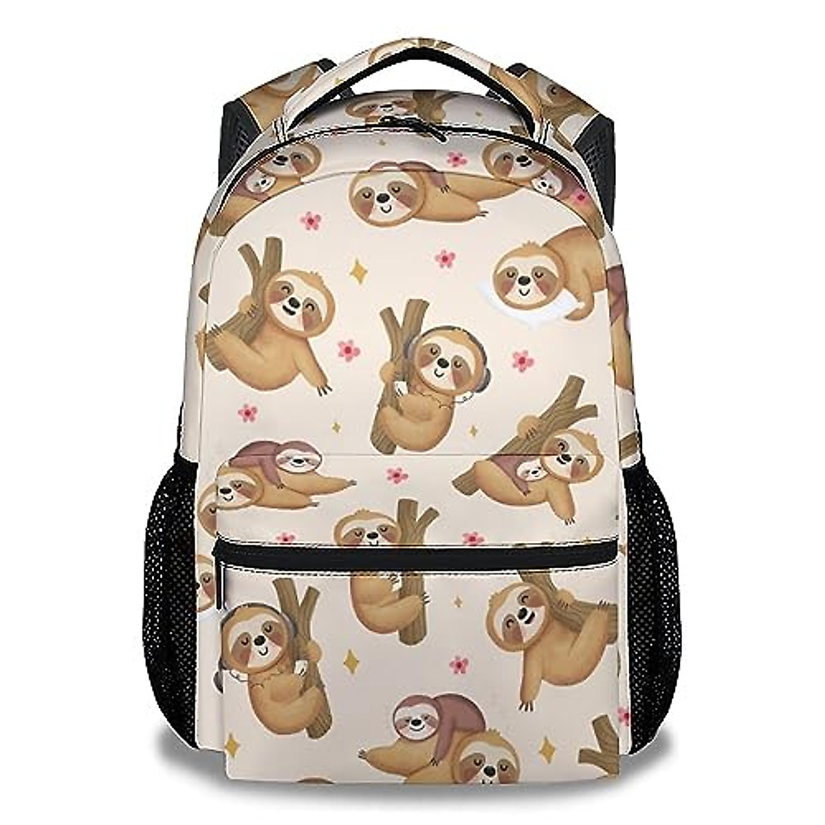 UNIKITTY Sloth Backpack for Girls Boys, 16 Inch Brown Backpacks for School, Cute, Large Capacity Bookbag for Kids Travel