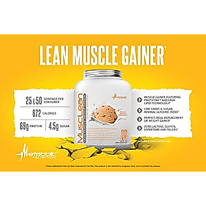 Metabolic Nutrition - Musclean - Milkshake Weight Gainer, Whey High Protein Meal Replacement, Maintenance Nutrition, Low Carb, Keto Diet, Digestive Enzymes, Vanilla, 2.5 Pound (25 ser)