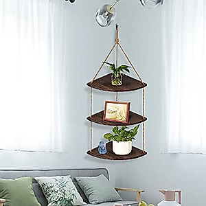 3 Tier Rope Wall Hanging Floating Shelves, Rustic Wall Shelf, Macrame Wall Hanging Shelf - Shelves for Bedroom, Floating Shelves for Wall , Plant Shelf Indoor Wall