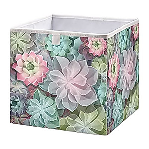 Kigai Storage Basket Colorful Succulents Foldable Storage Bin 11 X 11 X 11 Inches Cube Storage Baskets Box for Shelves Closet Laundry Nursery Bedroom Home Decor