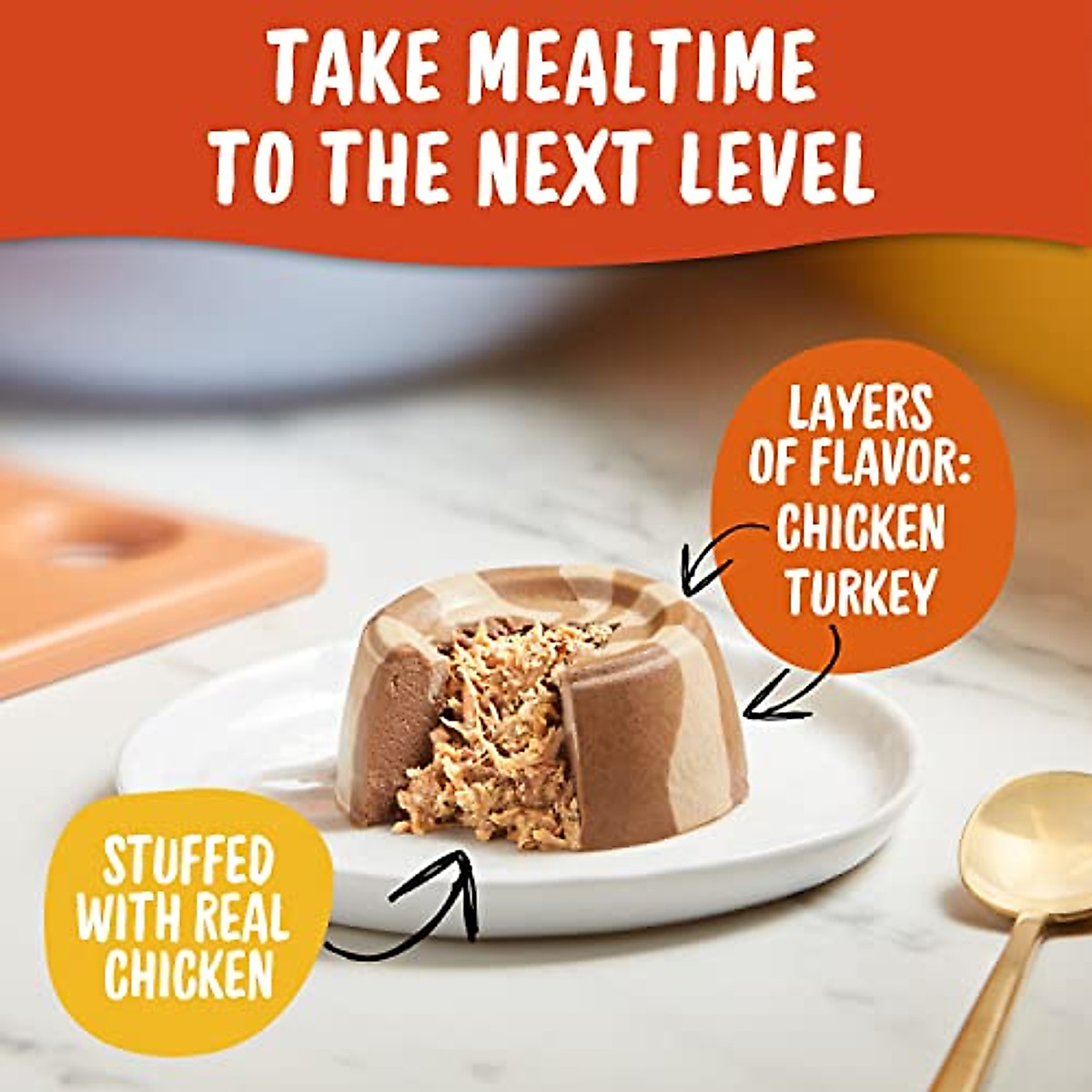 Meow Mix Tasty Layers Swirled Paté Cat Food, Chicken & Turkey Recipe in Sauce Stuffed With Real Chicken, 2.75 oz. Cup, 12ct