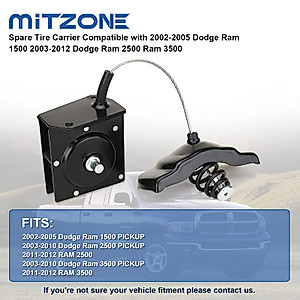 MITZONE Spare Tire Hoist Spare Tire Winch Carrier Compatible with 2002-2005 Dodge Ram 1500 2003-2012 Dodge Ram 2500 Ram 3500 Replace 924-538