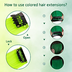 10Pieces 20Inch Colored Hair Extensions Clip In For Women Girls Hiar Accessories Wig Pieces Synthetic Hair Pieces (Green, Bright yellow)