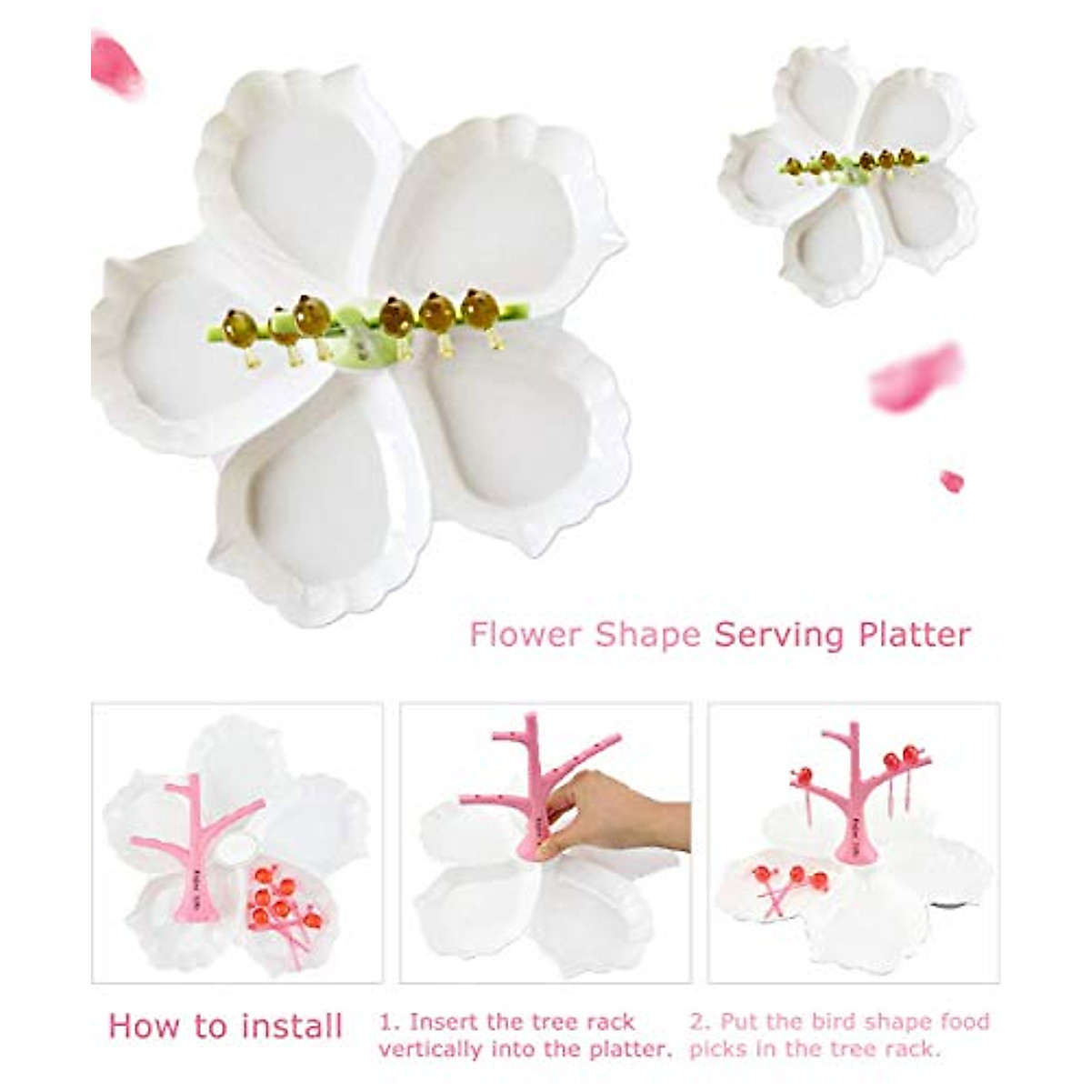 Serving Platter Tray with Bird Shape Food Picks Fruit Snakes Container