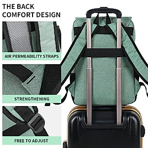 Mancio Vintage Slim Laptop Backpack for Women Men,Tear Resistant Business School College Bag with USB Charging Port, Green.