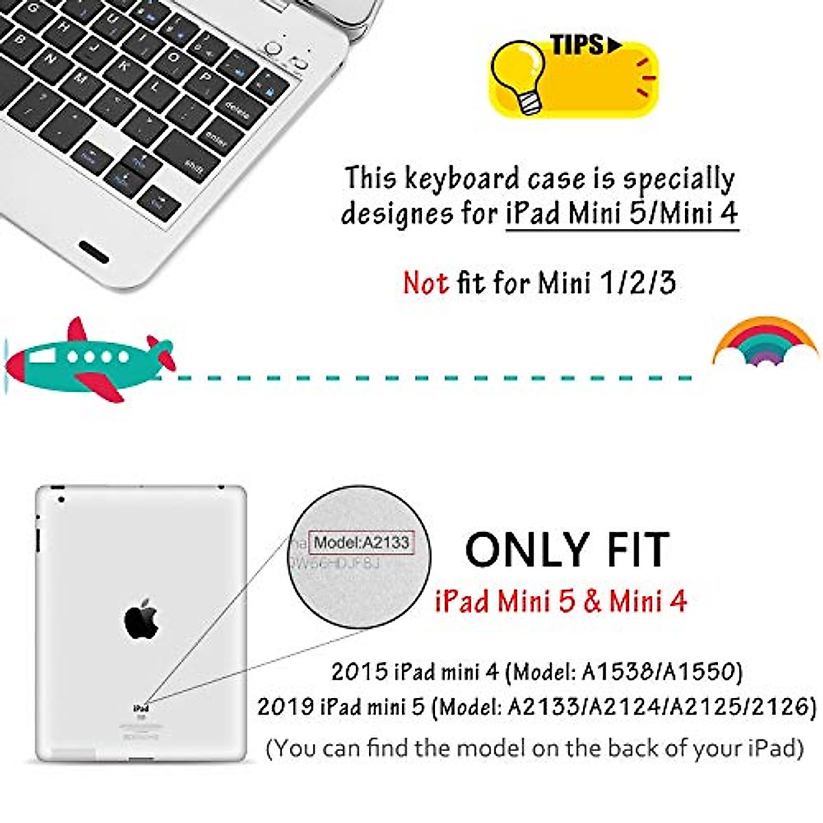 ONHI Wireless Keyboard Case for iPad Mini 5 / Mini 4 Keyboard Case Plastic Alloy Shell Smart Folio Case Auto Sleep/Wake, Silent Typing (Mini 4/5 Black)