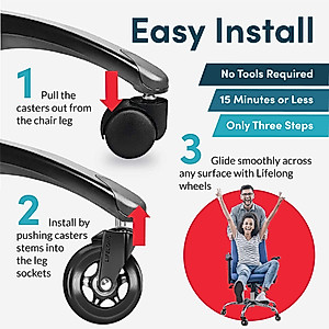 Office Chair Wheels Replacement Rubber Chair casters for Hardwood Floors and Carpet, Set of 5, Heavy Duty Office Chair Desk casters for Chairs to Replace Office Chair mats - Universal fit (Black)