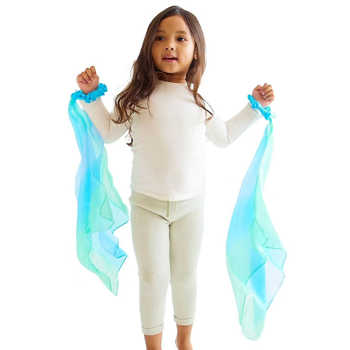 Sarah's Silks Wrist Streamers | 100% Silk Montessori and Waldorf Toys | Rhythm Ribbons for Dance, Imaginative, and Pretend Play | Includes 2 Pieces (Sea)