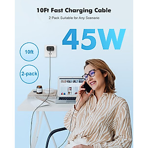 45W Super Fast Charger USB-C 2 Pack with 10Ft Cable for Galaxy S25 Ultra/S24 Ultra/S25/S24/S23/S22/S21 Ultra/Note 10/20/S20/S21,Z Fold 5 6/Z Flip 5,Galaxy Tab S10/S9/S8/S7 Fast Charger