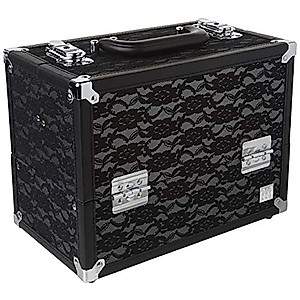 Caboodles Make Me Over 4 Tray Train Case, Cosmetic Storage Case & Organizer, Black Lace, 3.5 Lb