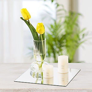 JAMBALAY 12" Square Mirror Centerpieces for Table, Set of 12 Glass Mirror Table Centerpieces, Square Mirror Candle Plates, Glass Tray, Glass Mirror Centerpieces for Wedding and Party