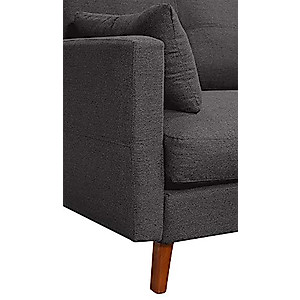 Elle Decor Alix Upholstered Living Room Sofa, Tufted Fabric Couch, Mid-Century Walnut Tapered Footers, 78" Sofa, Charcoal