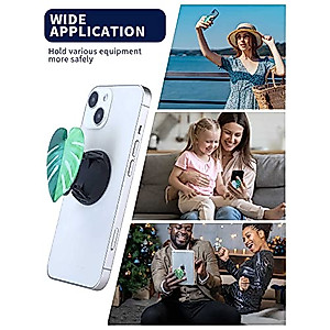 8 Pcs Leaves Phone Holder Green Plant Cell Phone Grip Holder Monstera Philodendron Anthurium Phone Sockets Cute Phone Finger Collapsible Expanding Kickstand Holder for Smartphone and Tablets