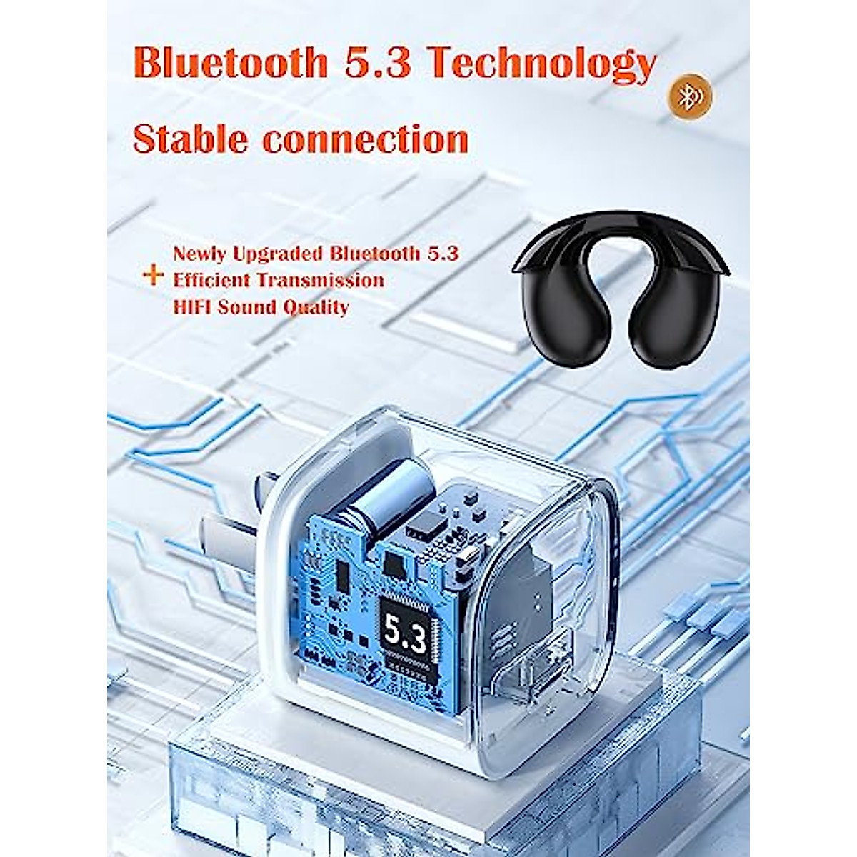 Taanimo Wireless Earbuds with Earhooks Mini Bone Conduction Headphones Waterproof Bluetooth Open Ear Earbuds Cycling Earpiece Noise Canceling Headset Sports Bluetooth 5.3 Ear Clip Earphones Headset