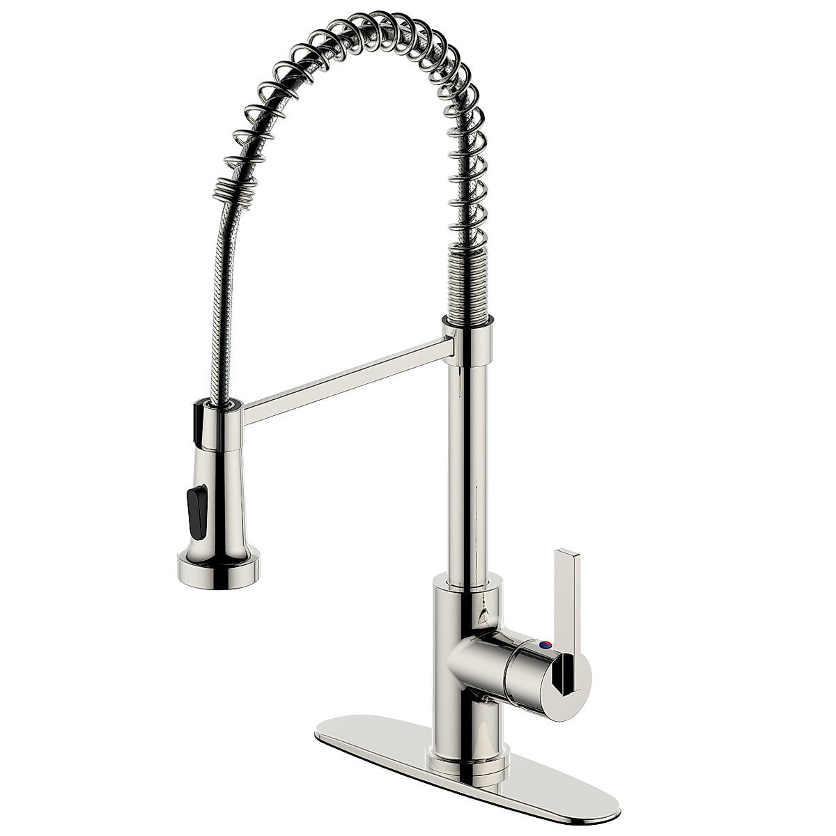 Derengge Kitchen Sink Faucet,Single Handle Spring High Arc Kitchen Faucet with Deck Plate for Farmhouse, Camper, Laundry, Rv, Bar,1 Hole or 3 Hole Installation,Polished Nickel Faucet,KF-5025-PN