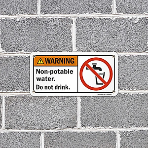 SmartSign - S-9885-AL-05x10 "Warning - Non-Potable Water, Do Not Drink" Sign | 5" x 10" Aluminum Black/Orange/Red/Yellow on White